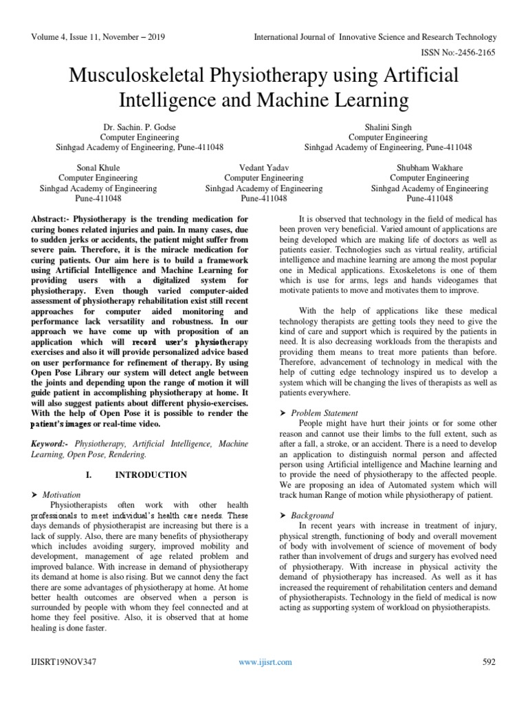 Musculoskeletal Physiotherapy Using Artificial Intelligence and Machine ...