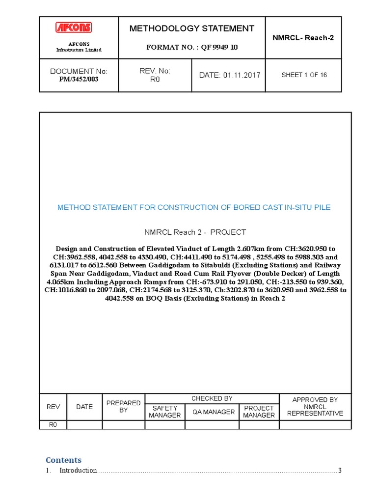 Method Statementfor Pile | PDF | Deep Foundation | Concrete