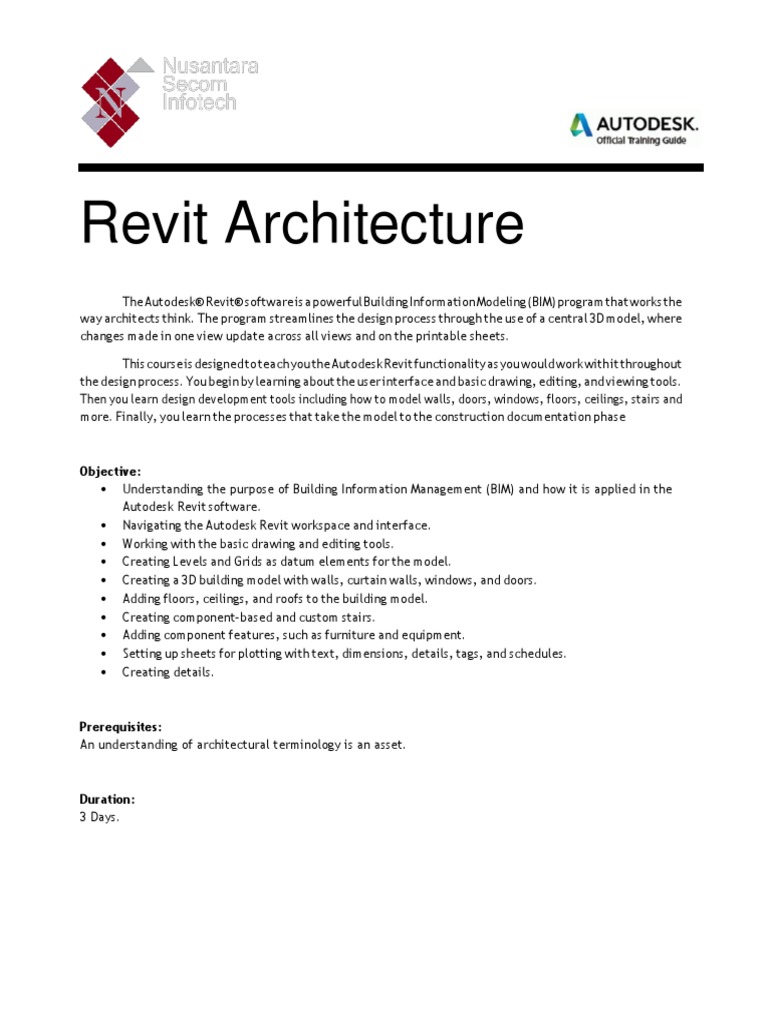 Revit Architecture Syllabus | PDF | Autodesk Revit | Building Information Modeling