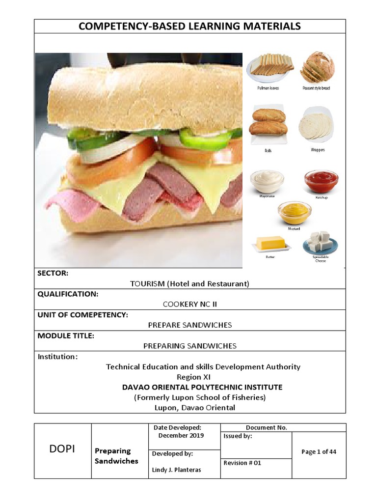 CBLM Lindy2 Cookery NC II | PDF | Hamburgers | Sandwich