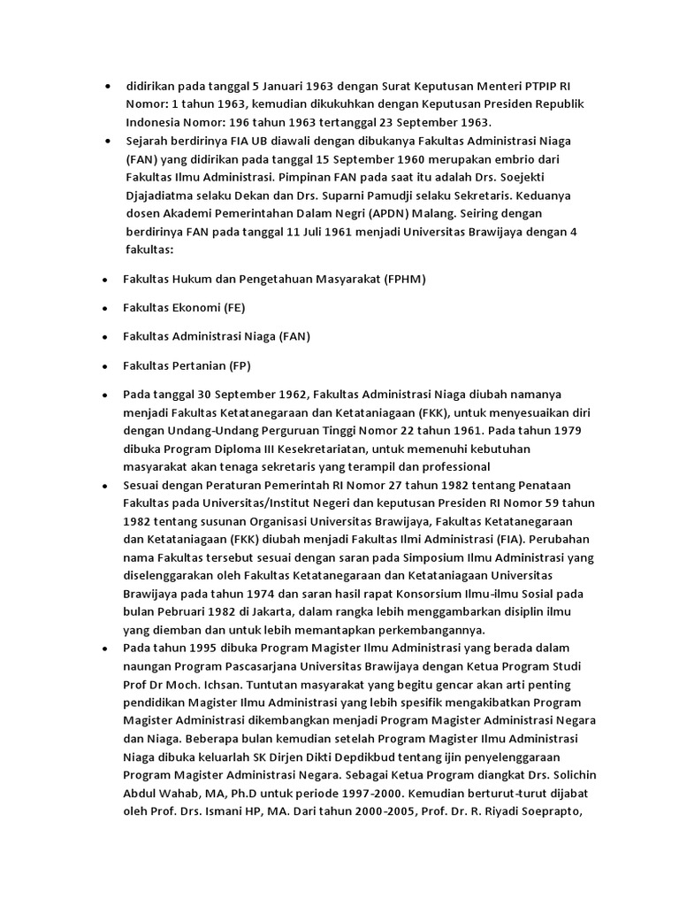Sejarah Fia Ub | PDF | Politik | Perjalanan