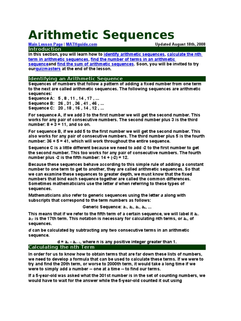 Arithmetic Sequences Explained | PDF | Sequence | Summation