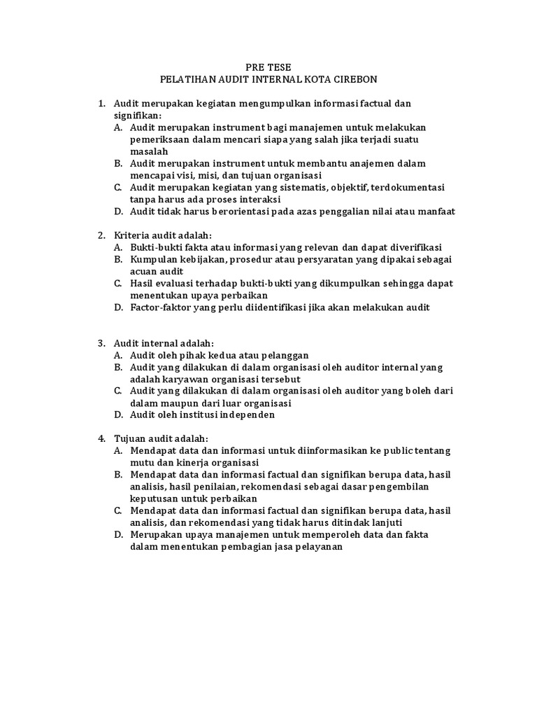 Pre Test Audit Internal - 1 | PDF