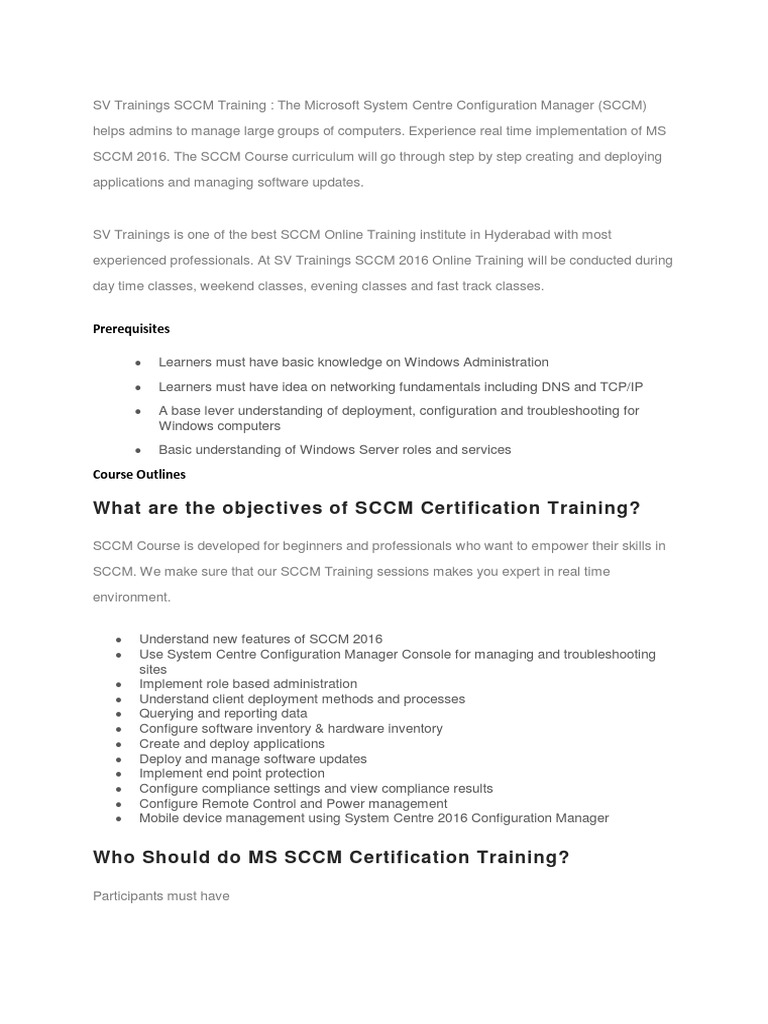 Best SCCM Training - 100% Free Online Demo | PDF | Operating System | Microsoft Windows
