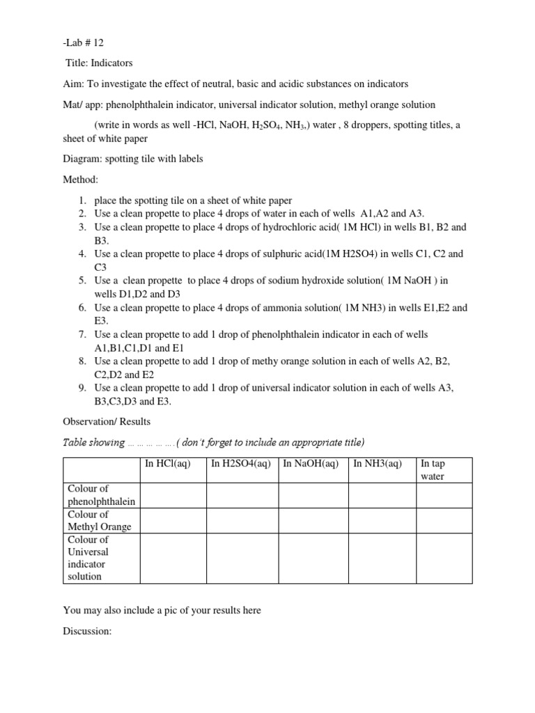 Chemistry Lab: Indicator Reactions | PDF | Chemical Compounds ...