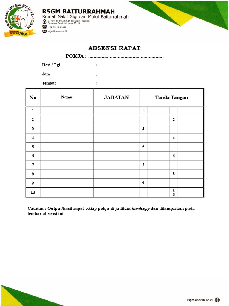 Template Absensi Rapat | PDF
