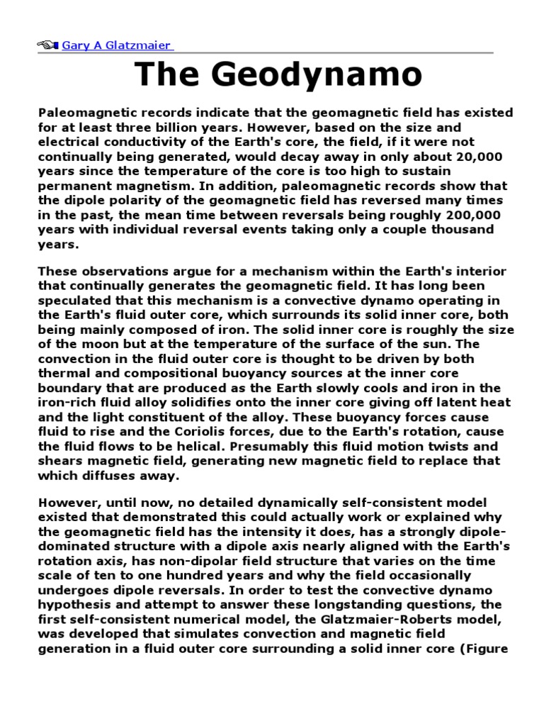 Geodynamo Model by Gary Glatzmaier | PDF | Earth's Magnetic Field | Compass