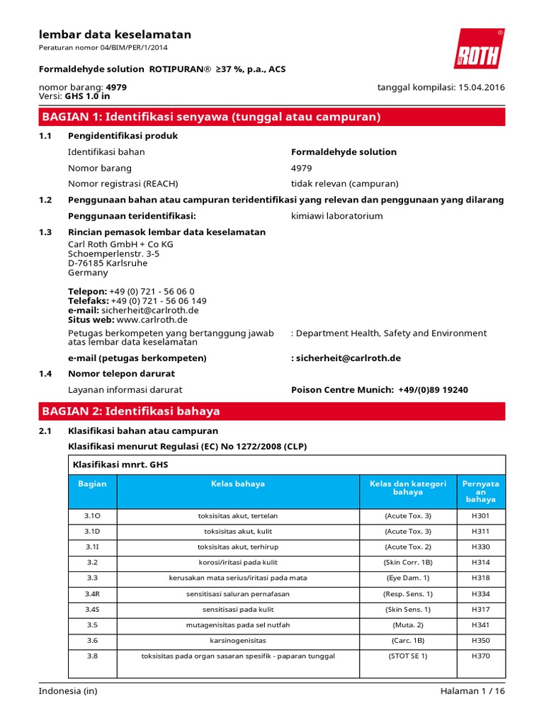 MSDS Formalin | PDF