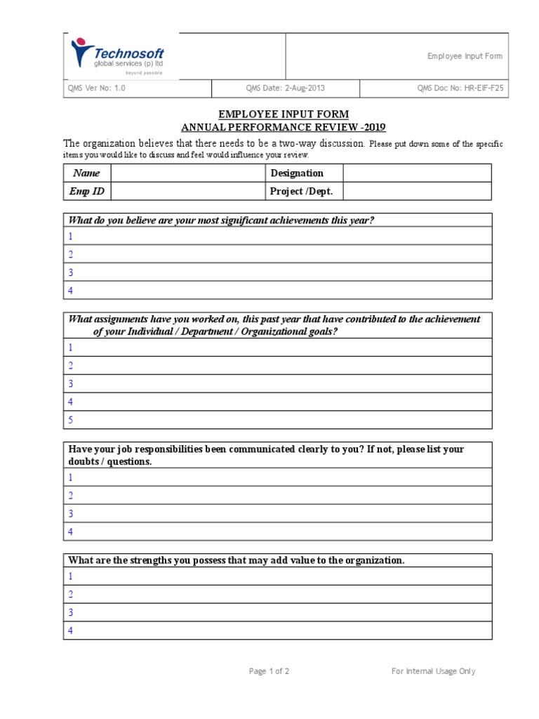 Employee Input Form V1.0 | PDF