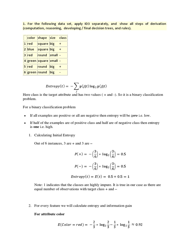Entropy ID3 Exercise | PDF | Analysis | Statistics