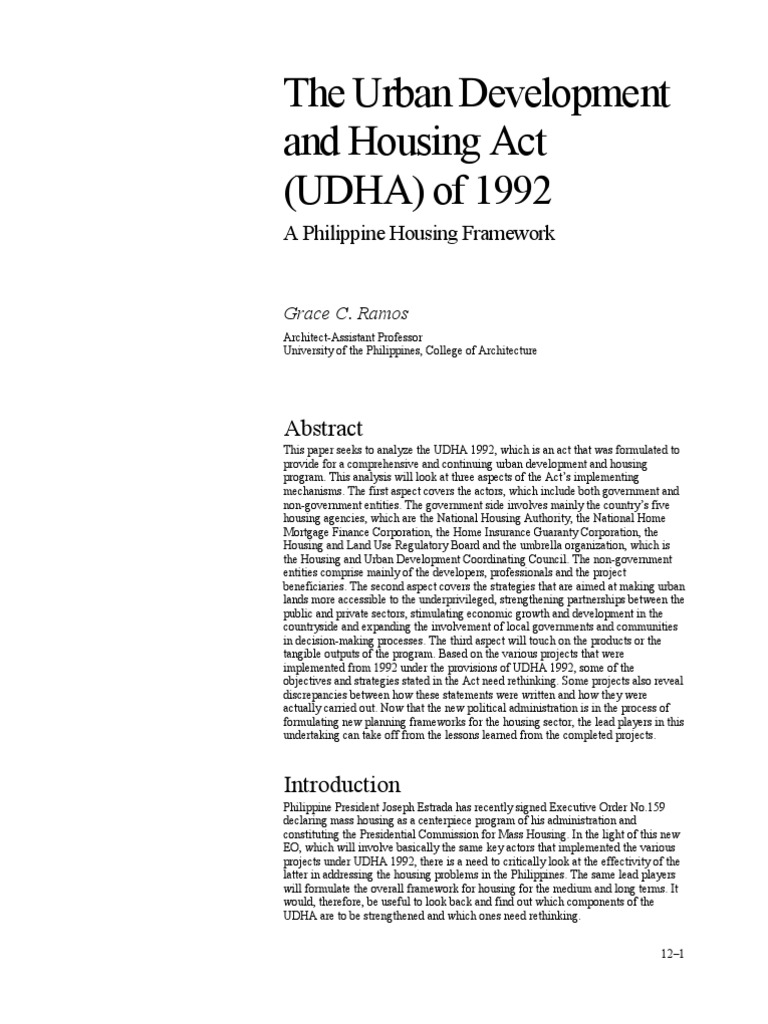 The Urban Development and Housing Act (UDHA) of 1992: A Philippine ...