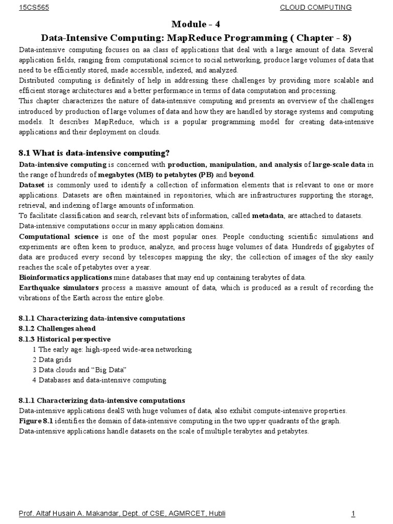 15cs565 Cloud Computing Module 4 Notes Pdf Apache Hadoop Map Reduce 8834