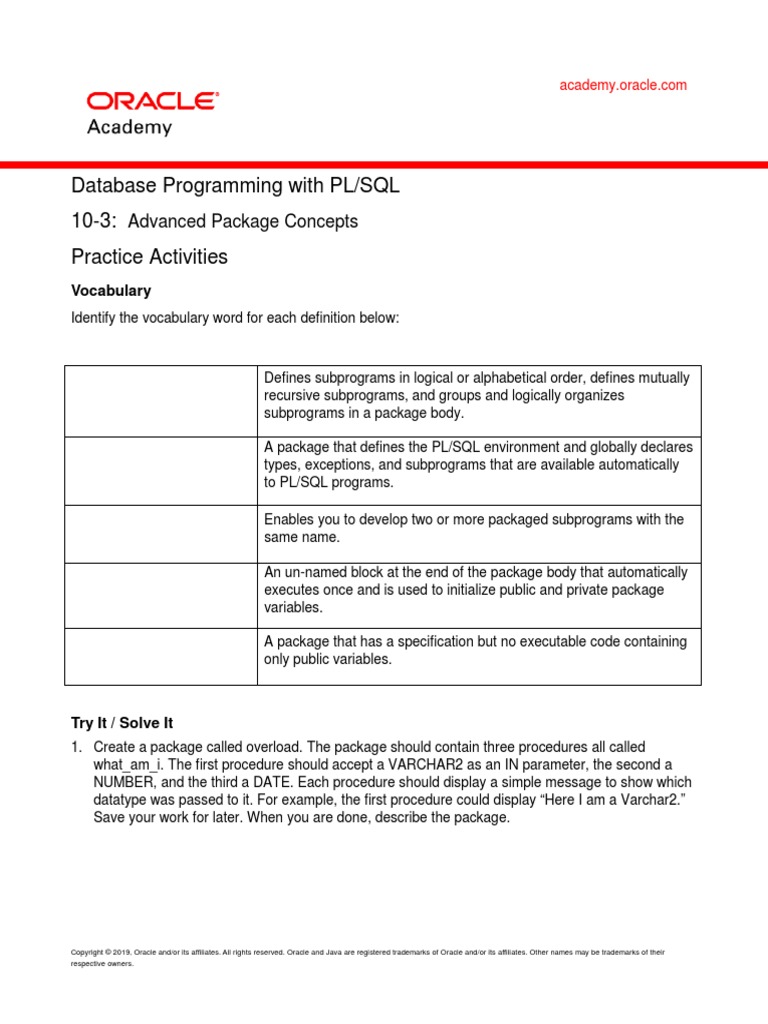 PLSQL 10 3 Practice PDF | PDF | Subroutine | Pl/Sql