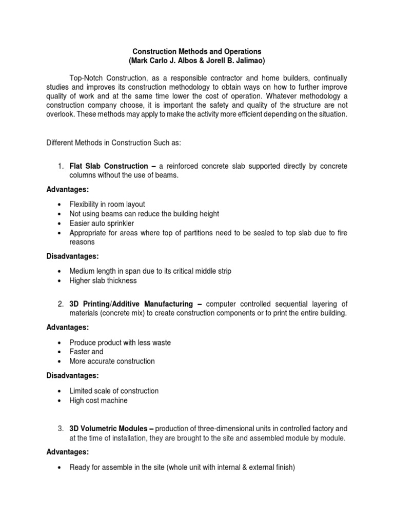 CONSTRUCTION METHODS AND OPERATIONS Albos Jalimao 1 | PDF | Wall ...