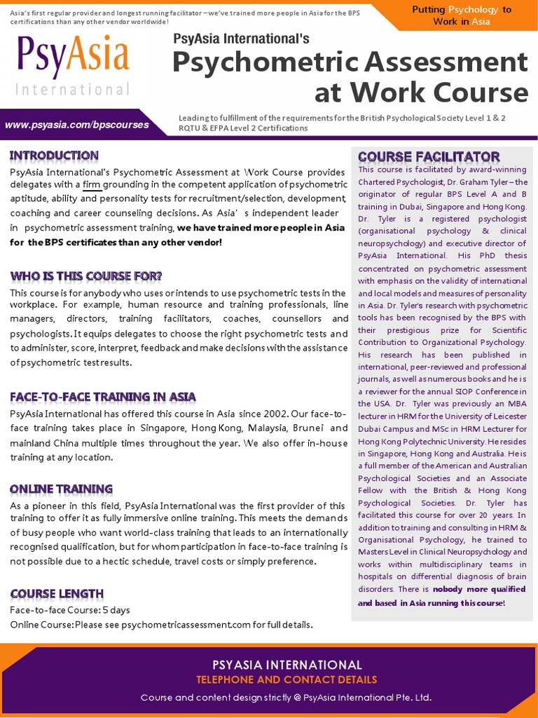 Psychometric Assessment at Work Course - BPS Level 1 & 2 | PDF | Personality Psychology ...