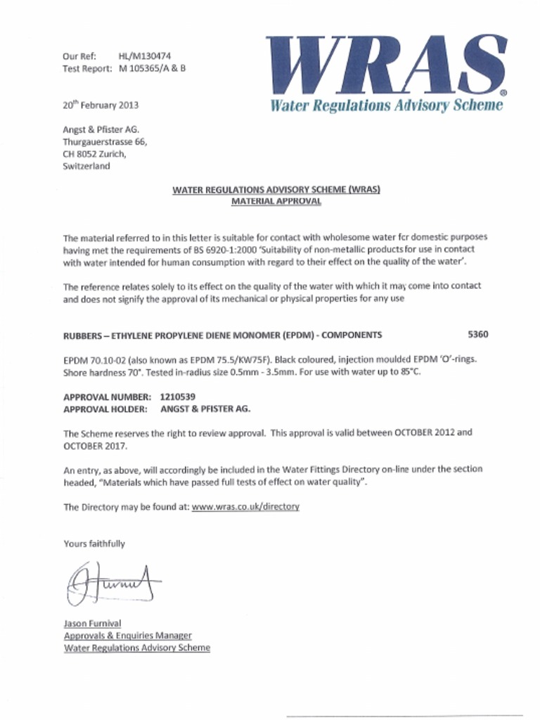 WRAS Certificate EPDM PDF | PDF