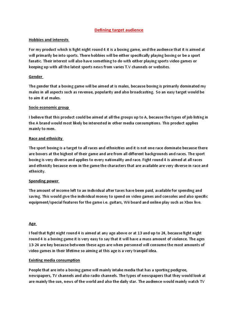 Defining Target Audience | PDF | Target Audience | Sports