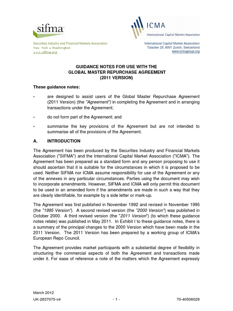 Guidance Notes To The GMRA 2011 PDF | PDF | Set Off (Law) | Repurchase ...