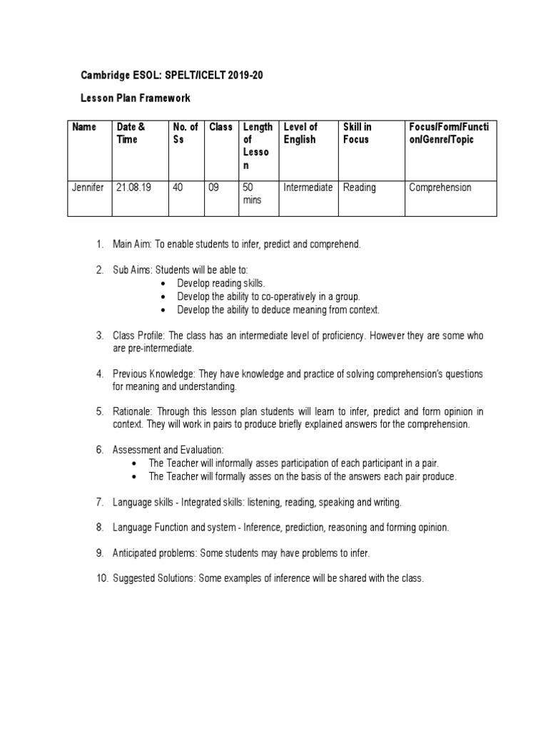 Reading Lesson Plan | PDF | Reading Comprehension | Lesson Plan