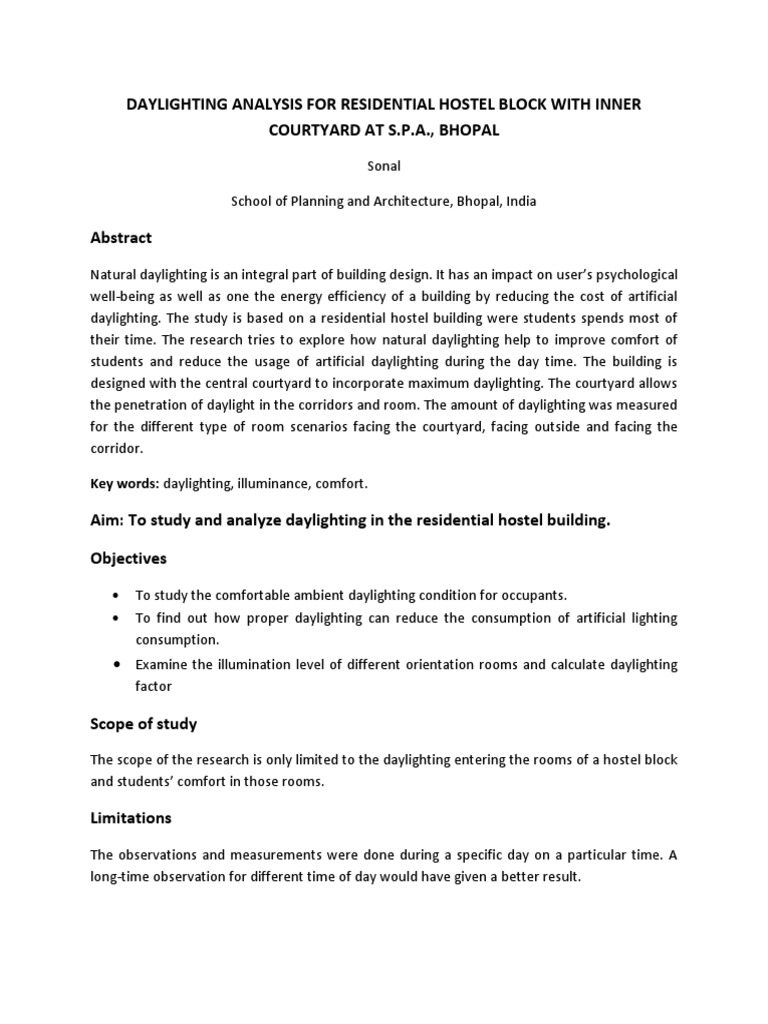 Daylight Analysis in Hostel Block | PDF | Lighting | Window