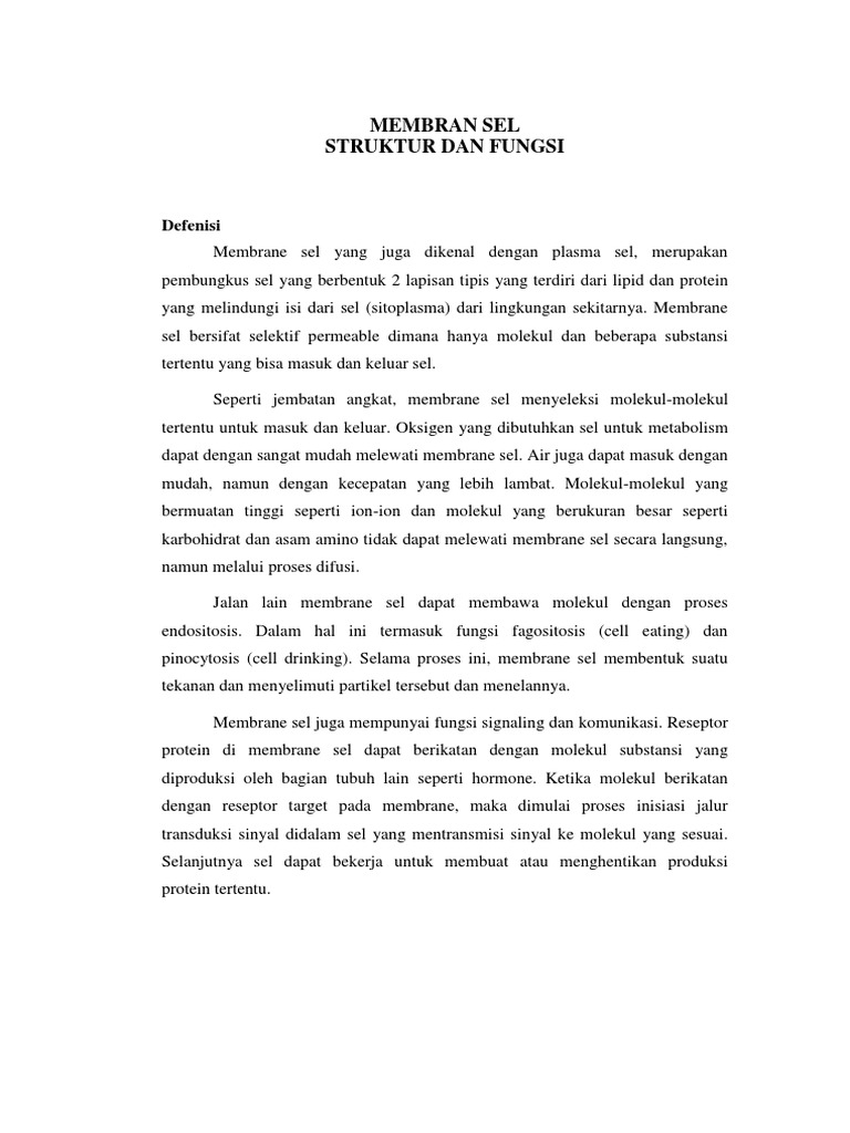 Membran Sel: Struktur & Fungsi | PDF