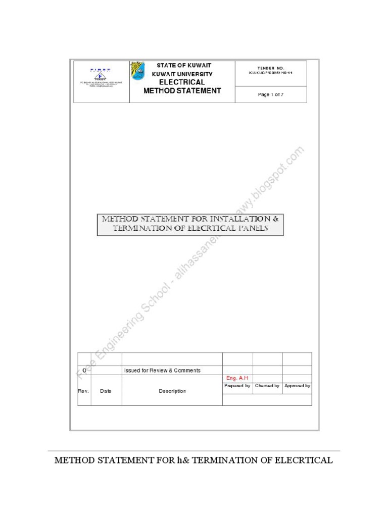 Electrical Panel Installation Method Statement | PDF | Manufactured ...
