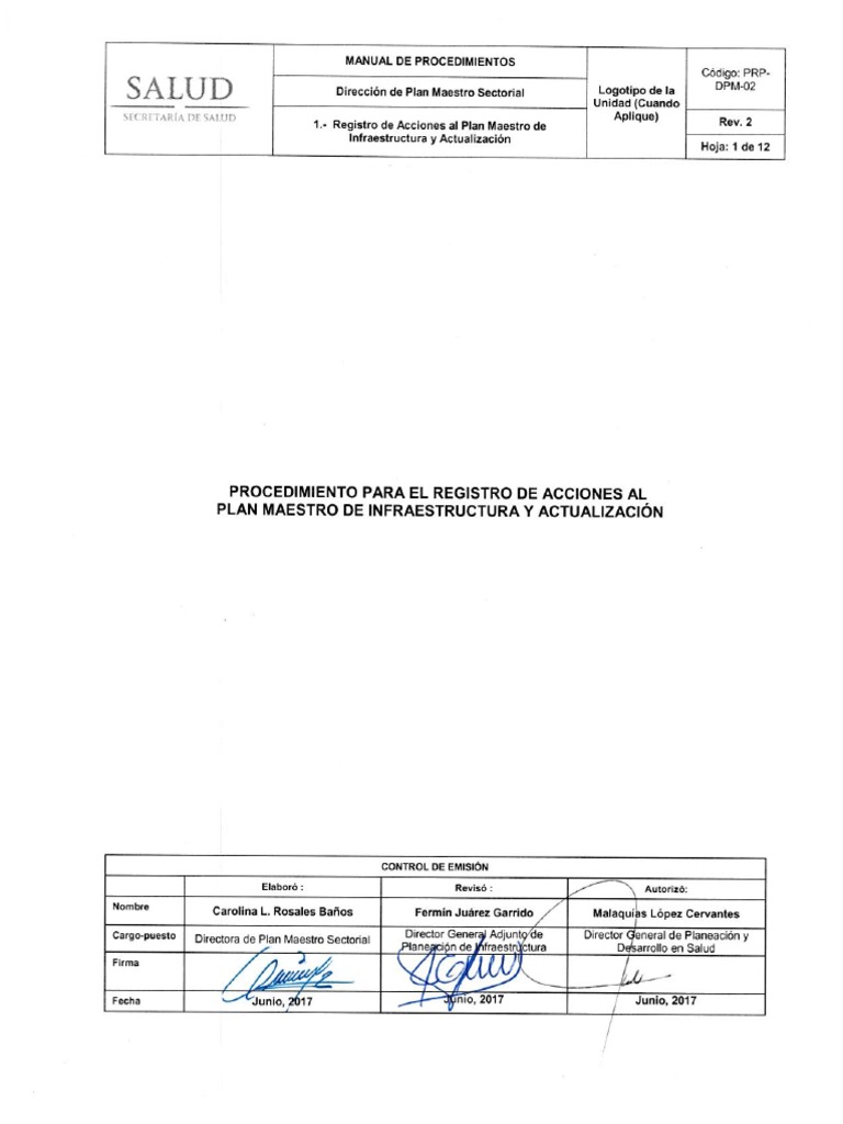 Procedimiento para El Registro de Acciones Al Plan Maestro de Infraestructura y Actualizaci N ...