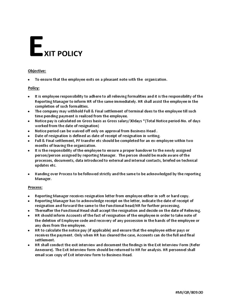 9 Exit Policy - Mi | PDF | Human Resources | Employment