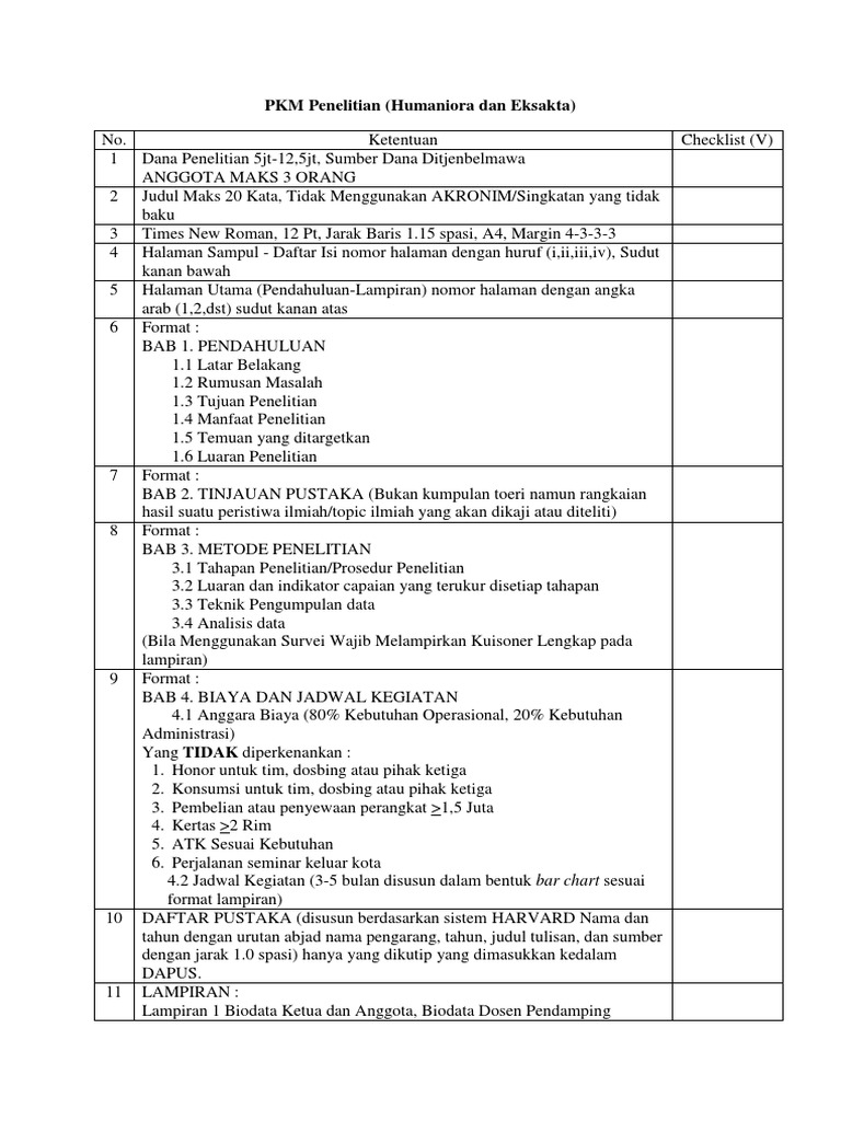Panduan Format PKM Penelitian dan Kewirausahaan | PDF