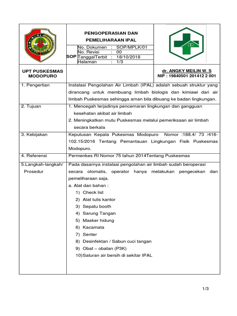 SOP Pemantauan Dan Pemeliharaan IPAL | PDF