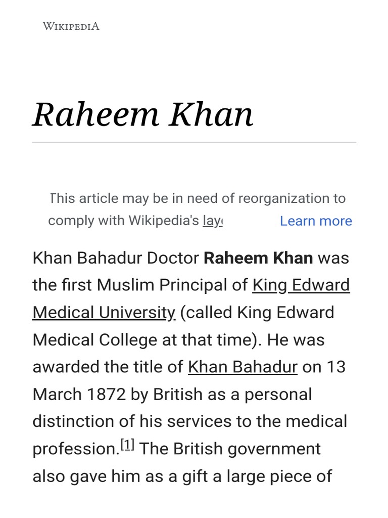 Raheem Khan - Wikipedia | PDF | Health Care | Medicine