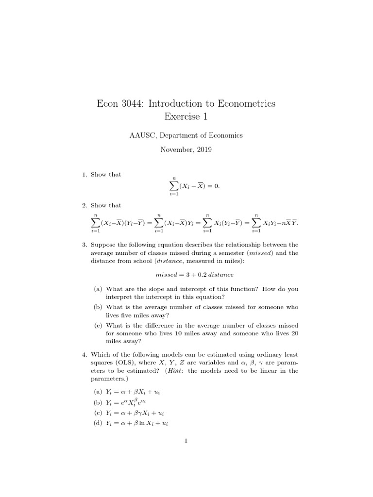 Exercise 1 Pdf Errors And Residuals Ordinary Least Squares