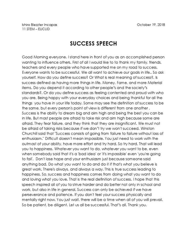 Success Speech | PDF | Hope | Happiness