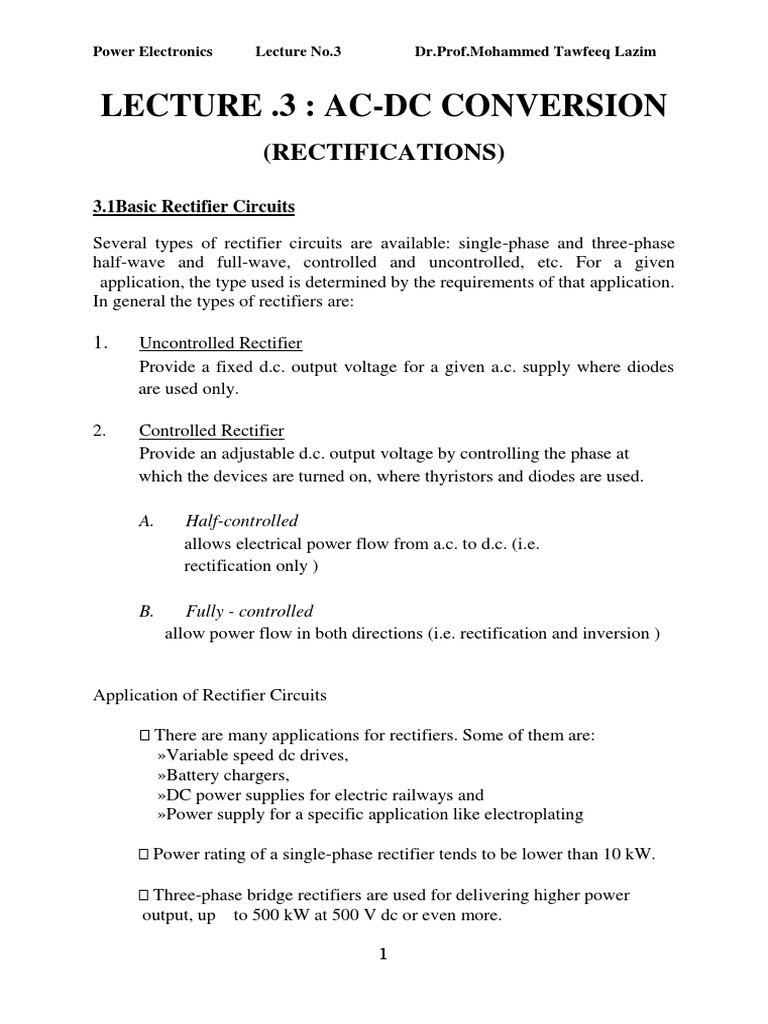 PE Lecture No 03 | PDF | Rectifier | Power Electronics PE Lecture No 03 | PDF | Rectifier | Power Electronics