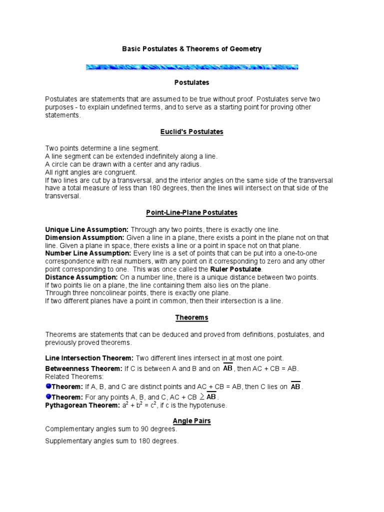 Geometry Postulates Theorems | PDF | Triangle | Line (Geometry)