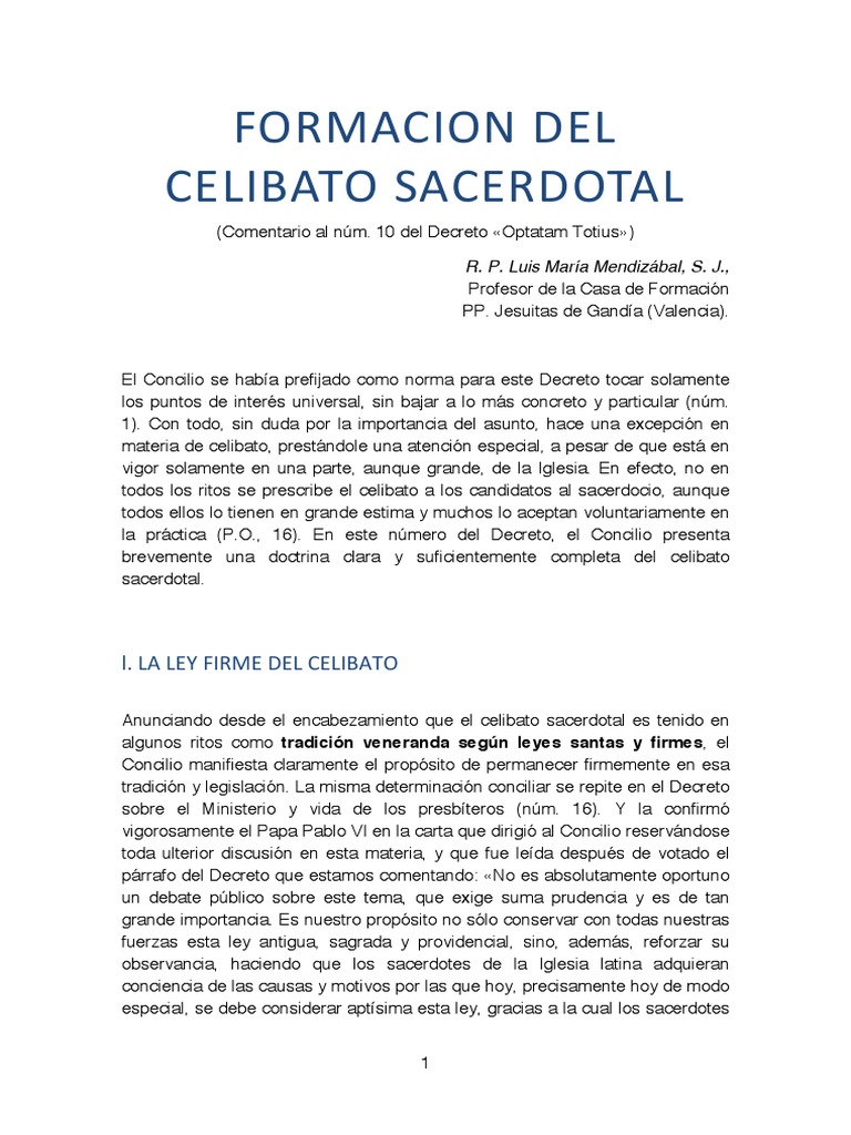 Formación del Celibato Sacerdotal | PDF | Celibato | Sacerdote