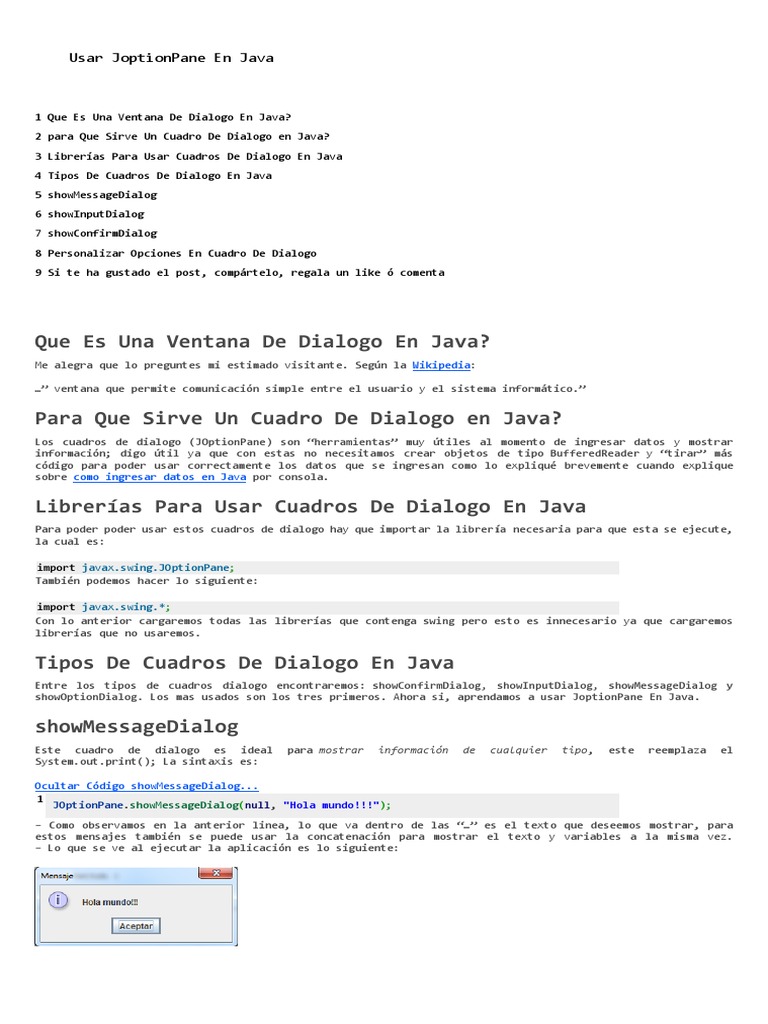 Usar JoptionPane en Java | Caja de diálogo | Java (lenguaje de ...