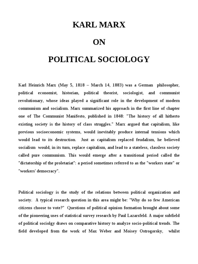 Karl Marx Political Sociology | PDF | Karl Marx | State (Polity)