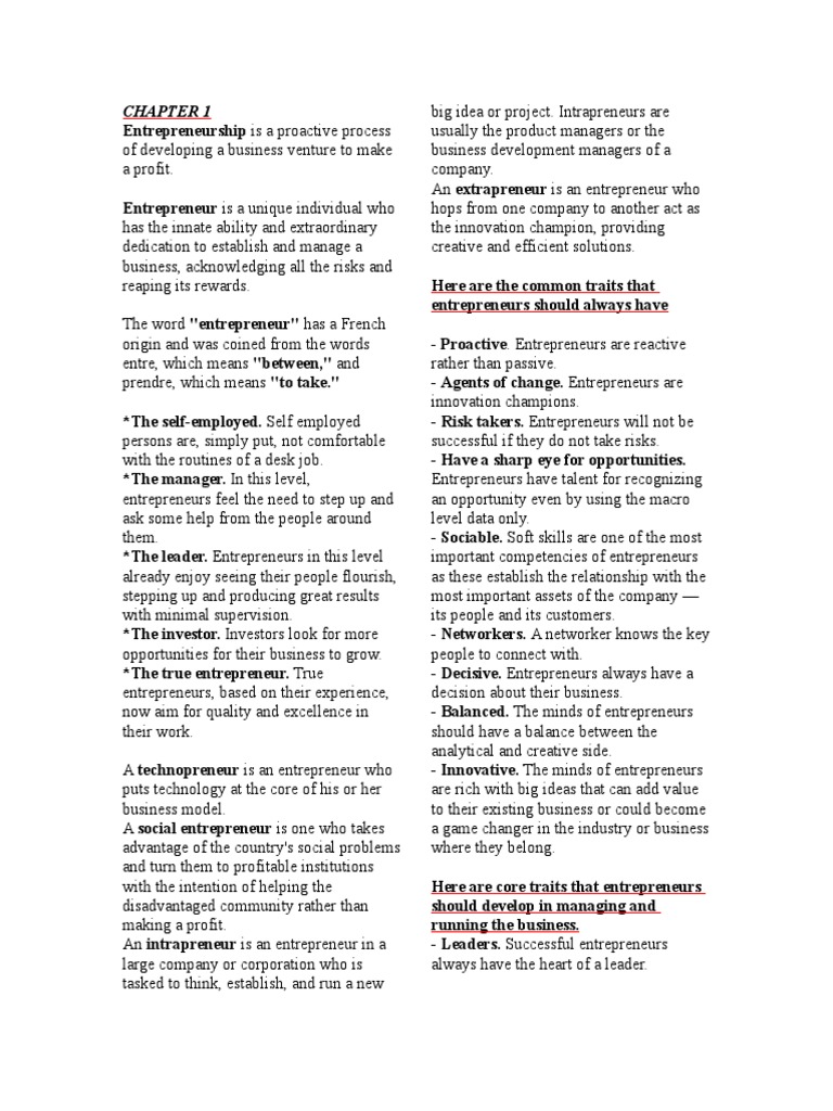 Entrep Chapter 1234 | PDF | Entrepreneurship | Business (General)