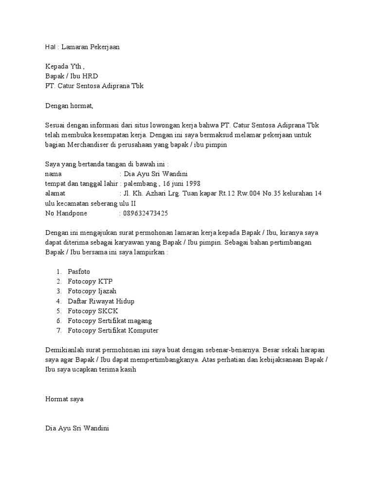 Contoh Surat Lamaran | PDF