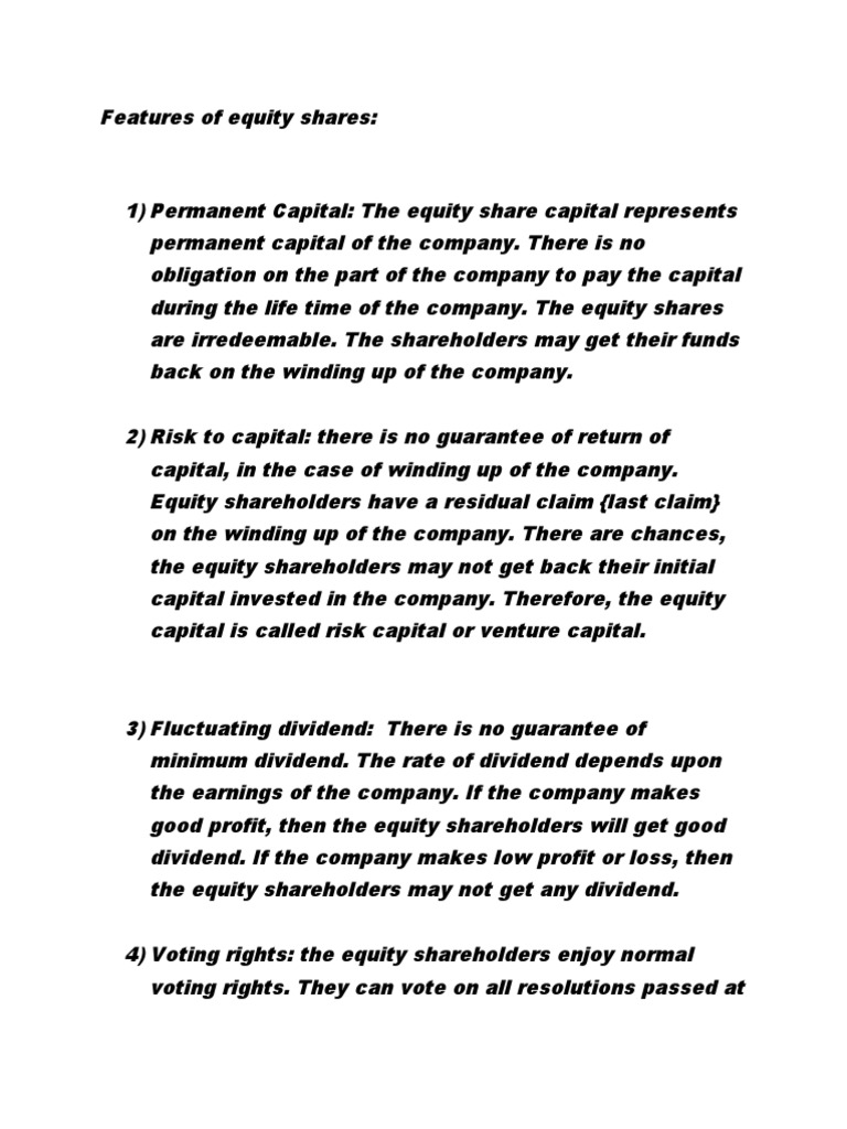 Features of Equity Shares | PDF | Stocks | Dividend