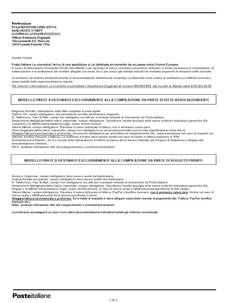 Modulo Sdoganamento MERCI | PDF