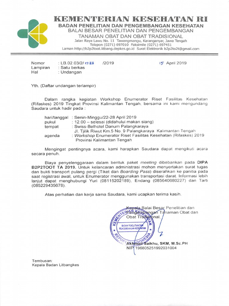 Surat Undangan Workshop Enumerator Kalteng PDF | PDF