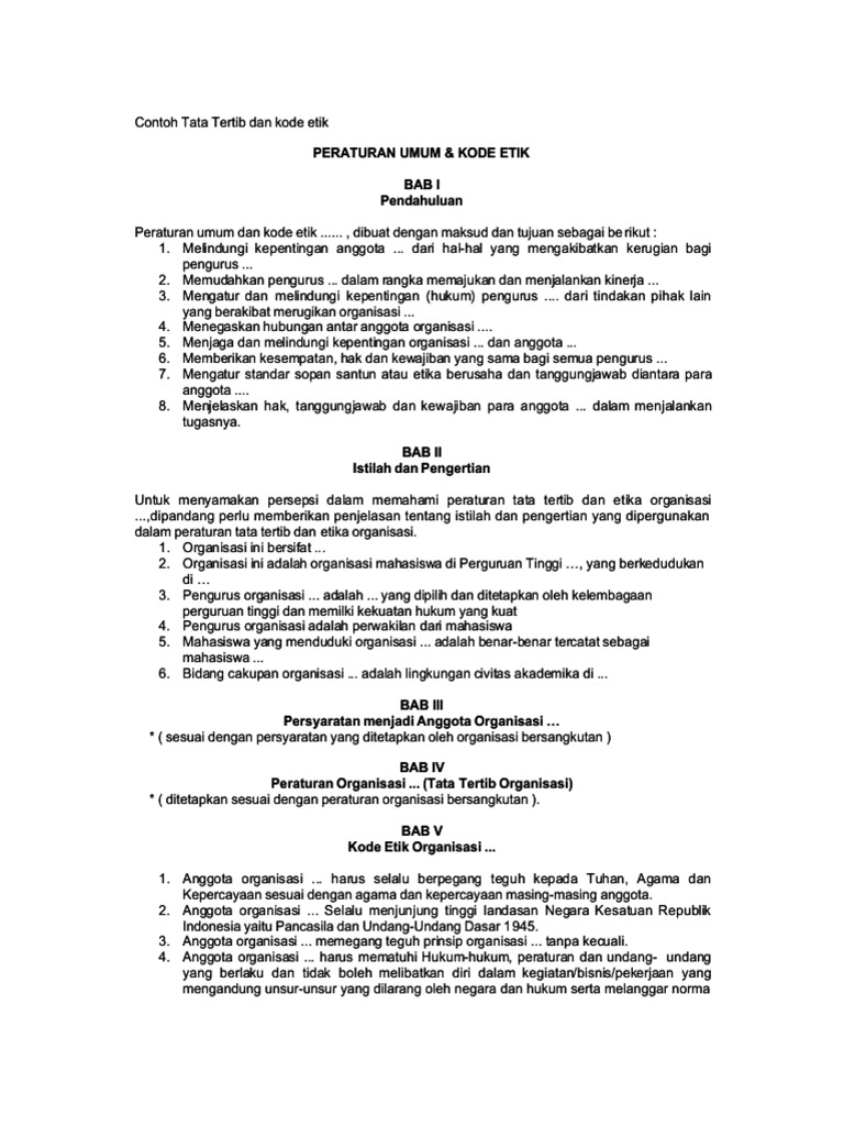 Contoh Tata Tertib Dan Kode Etik Organisasi PDF | PDF