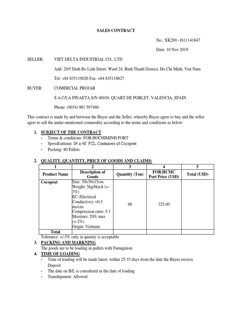 Sales Contract | PDF | Ho Chi Minh City | Private Law