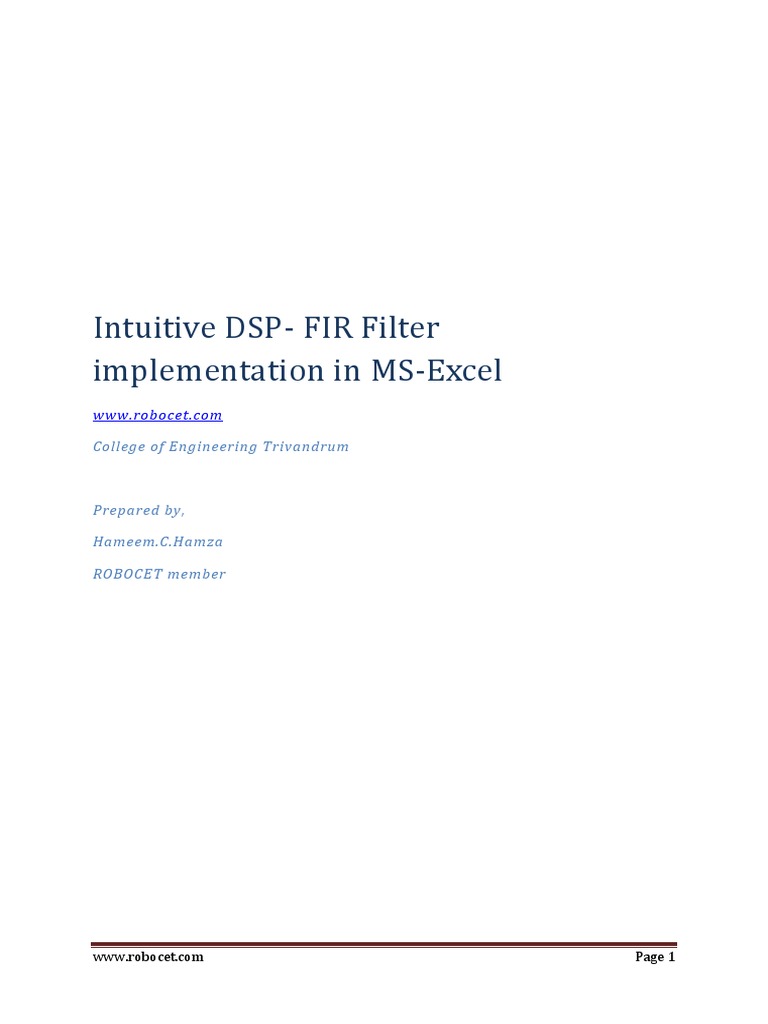 DSP - FIR Filter Implementation in Excel | PDF | Algorithms | Signal ...