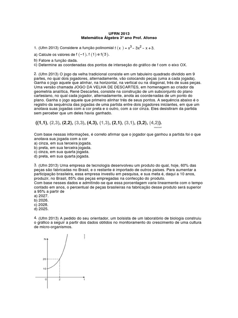 UFRN 2013 Matemática Álgebra 3º Ano Prof. Afonso | PDF | Elipse | Juros