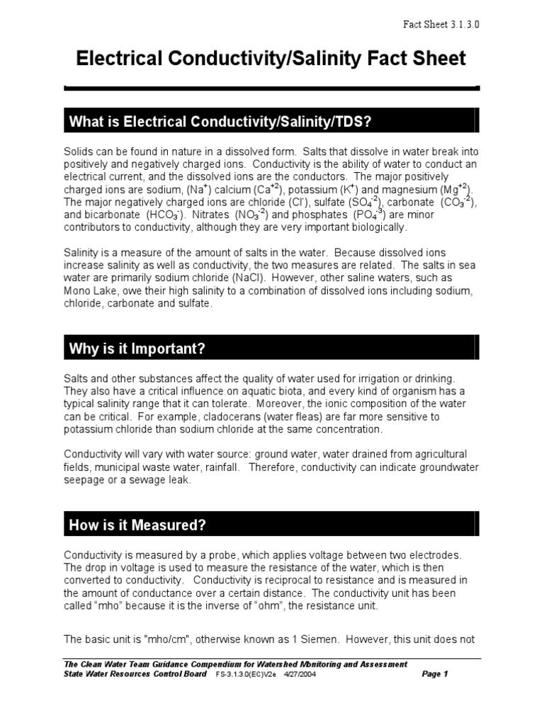 Salinity and Conductivity-Relationship PDF | PDF | Salinity | Sodium ...