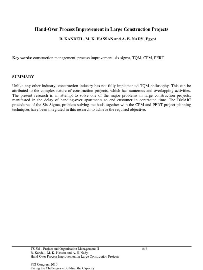 Hand-Over Process Improvement in Large Construction Projects | PDF ...