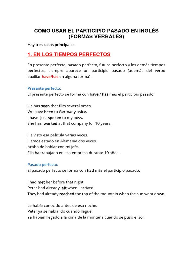 Uso del Participio Pasado en Inglés | PDF | Sintaxis | Lingüística